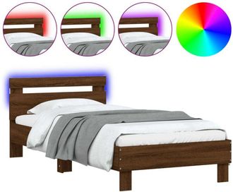 vidaXL Bettgestell mit Kopfteil und LED-Leuchten Braun Eiche 90x190 cm Vidaxl
