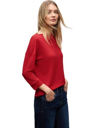 Street One Damen 3227924 Shirt mit U-Boot-Ausschnitt, Racing red, 38