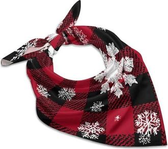 Generic Foulard carré en soie à carreaux avec flocons de neige - Écharpe légère à carreaux rouges - Écharpe pour cheveux respirante - Cadeau pour femme et hom