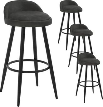 Woltu Tabouret Bar Lot de 4, Chaise de Bar, Chaise Haute Cuisine, avec Dossier et Repose-Pieds, en Similicuir Vintage et Métal, Anthracite, BH347an-4