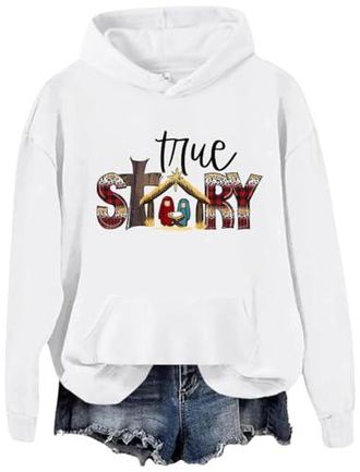 Generic True Story Sweat à capuche pour femme True Story Christmas Sweat à capuche de Noël Christian Chemise Jésus Faith Pull Christ Col rond Manches longues,