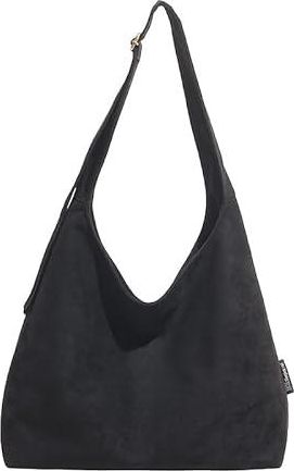 Generic Sac &agrave; bandouli&egrave;re en daim synth&eacute;tique de grande capacit&eacute; pour femme, Noir, 370*100*210mm