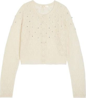 LoveShackFancy cardigan en maille pointelle &agrave; ornements - Tons neutres