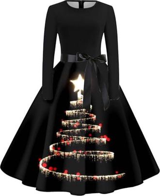 Generic A Line Robe de No&euml;l &agrave; manches longues avec fermeture &eacute;clair &agrave; la taille et col rond pour femme, Rouge, XXL