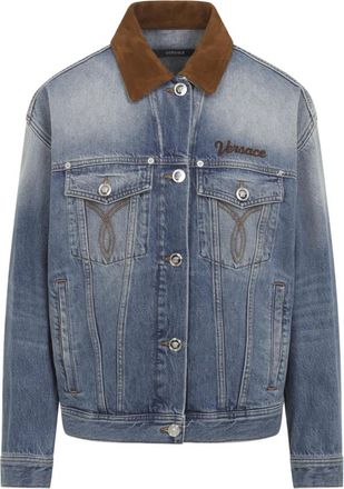 Versace Femme, Vestes, Bleu, Taille: 38 FR Denim Stone Wash Blouson
