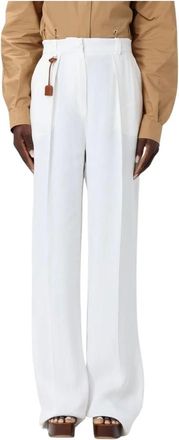 Elisabetta Franchi Femme, Pantalons, Blanc, Taille: 42 FR Pantalon Large en Lin