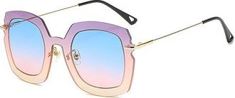 Generic Lunettes de soleil surdimensionnées pour femme avec cadre de défilé - UV400, Lentille bleue rose C4, Taille unique