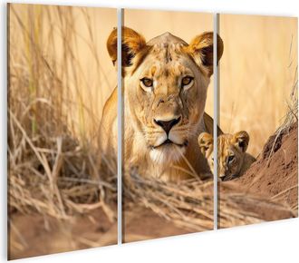 Islandburner Bild auf Leinwand Löwin Beschützt Ihre Jungen Savanne Bilder Wandbilder Poster