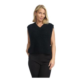 2-Biz Femme, Pulls, Noir, Taille: 42 FR Gilet en maille noire avec boutons décoratifs
