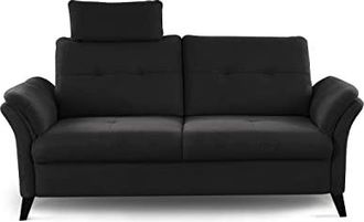 Cavadore 3er Sofa Grönland / Skandinavische 3-Sitzer-Couch mit Federkern, Sitztiefenverstellung + Kopfstütze / 193 x 90 x 102 / Flachgewebe, Schwarz