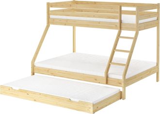 Erst-Holz Doppel-Etagenbett 140x200 und 90x200 Erwachsenen-Stockbett Kiefer Zubeh&ouml;r w&auml;hlbar V-60.19-09-14Rollrost. Matratze und G&auml;stebettkasten inkl