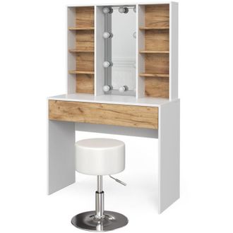 Vicco Coiffeuse Alexa, Chêne doré/blanc, 93 cm avec éclairage LED et tabouret, Vicco