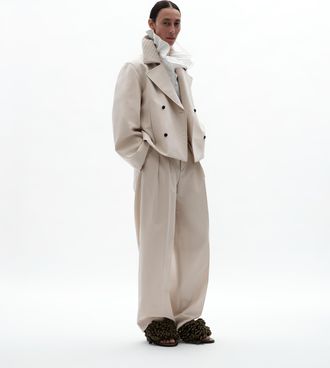 Bottega Veneta Pantalon en laine et coton - Beige - Femme - 36