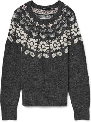 Vero Moda Pull en Maille VMSIMONE Pull-Overs Dark Grey Melange M Dark Grey Melange M
