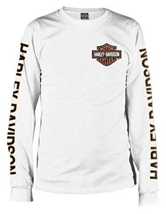 Harley-Davidson Harley-Davidson T-Shirt &agrave; Manches Longues pour Homme Orange Bar & Shield Blanc, Blanc, Taille 4XL
