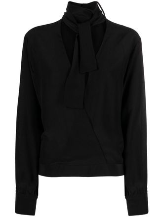 Elie Saab blouse en soie &agrave; d&eacute;coupes - Noir