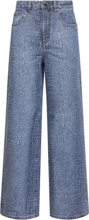 Self Portrait Femme, Jeans, Bleu, Taille: W27 Jean Large Effet Croco Strass