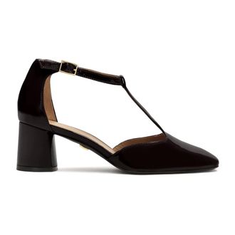 Kazar Lackierte halboffene Pumps mit offener Zehenpartie auf einem Pfosten - - Shoes - Damen - Schwarzk - 38 1/2 EU