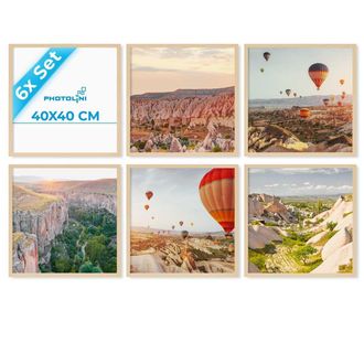 Photolini Bilderrahmen 40x40 Natur, 6er Set Bilderrahmen quadratisch 40x40 Holz MDF mit bruchsicherem Acrylglas, Rahmen 40 x 40 zum Aufh&auml;ngen mit Zubeh&ouml;r - Pict