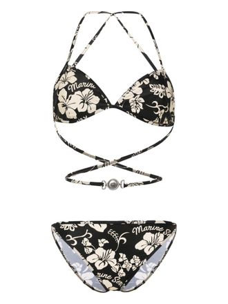 Marine Serre Bikini mit Blumen-Print - Schwarz