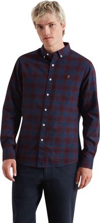 Farah Brewer Herrenhemd, Langarm, Bio-Baumwolle, kariert, Gr&ouml;&szlig;e XL, Weinrot