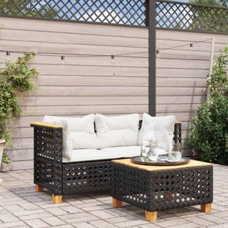 vidaXL vidaXL Garten-Ecksofas mit Kissen 2 Stk. Schwarz Poly Rattan
