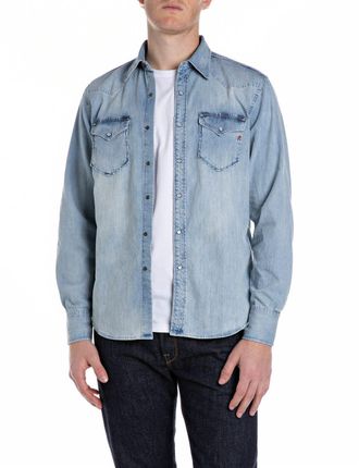 Replay Herren M4981C Hemd, 010 Light Blue, M