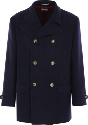 Brunello Cucinelli Homme, Manteaux, Bleu, Taille: L Manteau crois&eacute; en laine m&eacute;lang&eacute;e