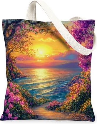 Generic Sac fourre-tout en toile de magnolias printaniers pour le shopping, 33 x 38 cm, motif floral, arbre de mer, sac d&eacute;picerie r&eacute;utilisable pour femme, pei