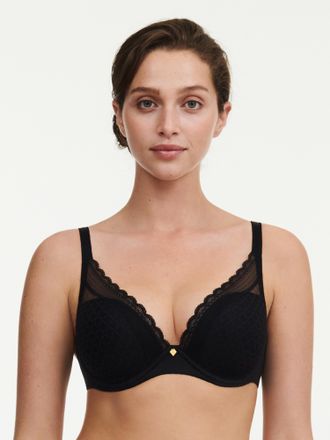 Chantelle T-Shirt-BH CHANTELLE NORAH CHIC, Damen, Gr. 75, Cup D, schwarz, Obermaterial: 75% Polyamid, 25% Elasthan, BHs T-Shirt-BH, T&uuml;ll, blickdichtes Gewebe