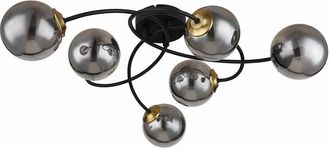 Globo Lighting Plafonnier, lampe de salon, 6 flammes, boules en verre fum&eacute;, plafonnier, noir, m&eacute;tal, douilles G9, LxlxH 52x45x17,5 cm