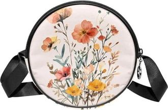 Generic Sac &agrave; bandouli&egrave;re rond pour femme, motif fleurs mignonnes avec fermeture &eacute;clair, bretelles r&eacute;glables, sac &agrave; main rond d&eacute;contract&eacute; pour femmes et fille