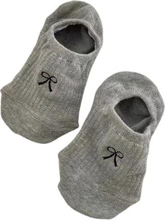 Generic Lot de 5 paires de chaussettes bateau fines respirantes invisibles avec noeud papillon de couleur unie pour femme, gris, Taille Unique
