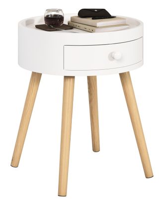 Woltu Nachttisch Nachtschrank Beistelltisch Nachtkommode Sofatisch, mit Schublade, mit Beinen, Holz, MDF, Weiß, TS111ws-1