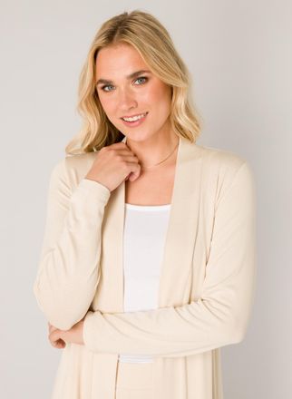 Base Level Longstrickjacke BASE LEVEL Yayla long, Damen, Gr. 40, beige (light beige), Strick, Obermaterial: 94% Viskose, 6% Elasthan, unifarben, figurumspielend 