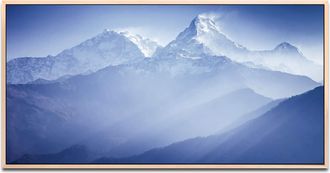 Paul Sinus Art Annapurna Berge im Himalaya ca. 130x70cm Wandbild inklusive Schattenfugenrahmen naturfarbend - Panorama Leinwand Bild XXL Format Wandbilder Wohnzimmer