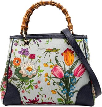 Gucci Hobo Bags - Small Canvas Flora Bamboo Shopper Satchel - Gr. unisize - in Blau - f&uuml;r Damen