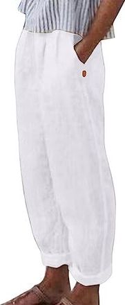 Generic Pantalon &agrave; carreaux larges pour femme - Pantalon extensible taille haute avec poches, confortable pour le travail, les robes et les loisirs, blanc, XX