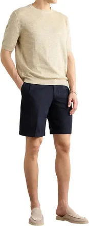 Ermenegildo Zegna Pleated Front Cotton-Linen Shorts - Navy