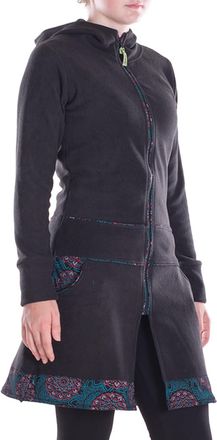 vishes Alternative Bekleidung - Damen lange Fleecejacke Hippiemantel &Uuml;bergangsjacke-n Kapuze schwarz 40