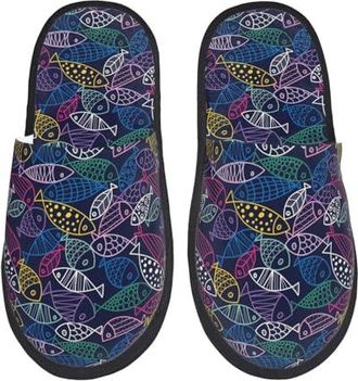 Generic Peluche Pantoufles Imprimé de poisson mignon élégant Chaussons en Peluche Antidérapant Confortable Chausson Maison Extérieur Femme L