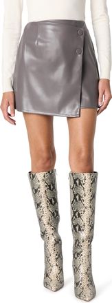 The Drop Damen Portia Mini-Wickelrock aus veganem Leder, Tornado-Grau, XXL, Übergröße