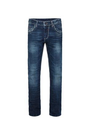 Camp David NI:CO Herren Jeans Regular Fit Stretch | gerades Bein, mittlere Leibhöhe, Five-Pocket & Zip-Fly, helle Kontrastnähte mit 3D-Knitter, markanter Dark-Us