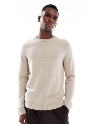 Jack & Jones Pull ras de cou en laine dagneau de qualit&eacute; sup&eacute;rieure - Beige-Neutre