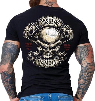 Gasoline Bandit T-Shirt für Biker Racer Motorrad Fans: Piston Skull