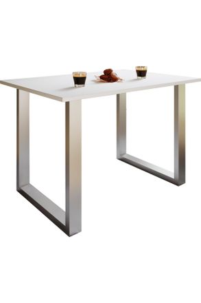 MID.YOU Mid.you Esstisch, Silber, Wei&szlig;, Metall, Holzwerkstoff, rechteckig, U-Form, 110x50x76 cm, Esszimmer, Tische, Esstische