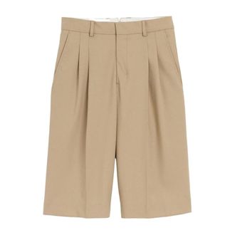 Ami Femme, Shorts, Beige, Taille: 38 FR Bermuda Large Two-Pleat Gabardine Shorts