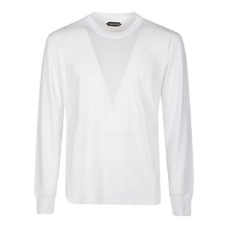 Tom Ford Homme, Tops, Blanc, Taille: S T-shirt &agrave; Manches Longues en Lyocell et Coton