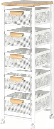 Generic Rollender Küchenwagen für Mikrowellen Material Kohlenstoffstahl mit Herausnehmbarem Netzkorb für Badezimmer Wäsche, mit Kleinanzeigen-Aufklebern(White