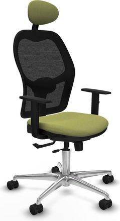 Piqueras y Crespo Stuhl f&uuml;r lange Arbeitsstunden mit 1D-Armen, h&ouml;henverstellbarer Lendenwirbelst&uuml;tze und festem Kopfteil, ausgestattet mit Syncro/Traslack. Schwarz/Oliv